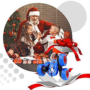 STEMTRON Remote Control Car 2.4GHz RC Stunt Car Double Sided Running Fast RC Car 360°Rotating Vehicles 180°Flips RC Crawler with Bright Headlights Toy Gift for Boys and Girls (Blue)