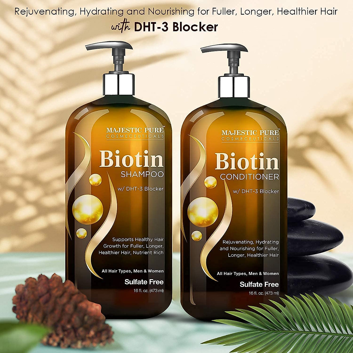 Majestic Pure Biotin with DHT Blocker Complex Shampoo & Conditioner Set (16 oz each) and Biotin Conditioner (16 oz) Bundle