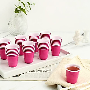 100 Pack 2oz Pink Plastic Shot Cups, Mini Cups for Birthday, Bachelorette Party, Hot Pink Party Cups, Bachelorette Party Cups, Disposable Shot Cups, Baby shower, Tasting Jello Shots, Engagement Party
