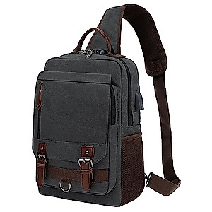 BASICPOWER Messenger Bag Canvas Sling Crossbody Backpack Laptop Casual Travel for Men Women