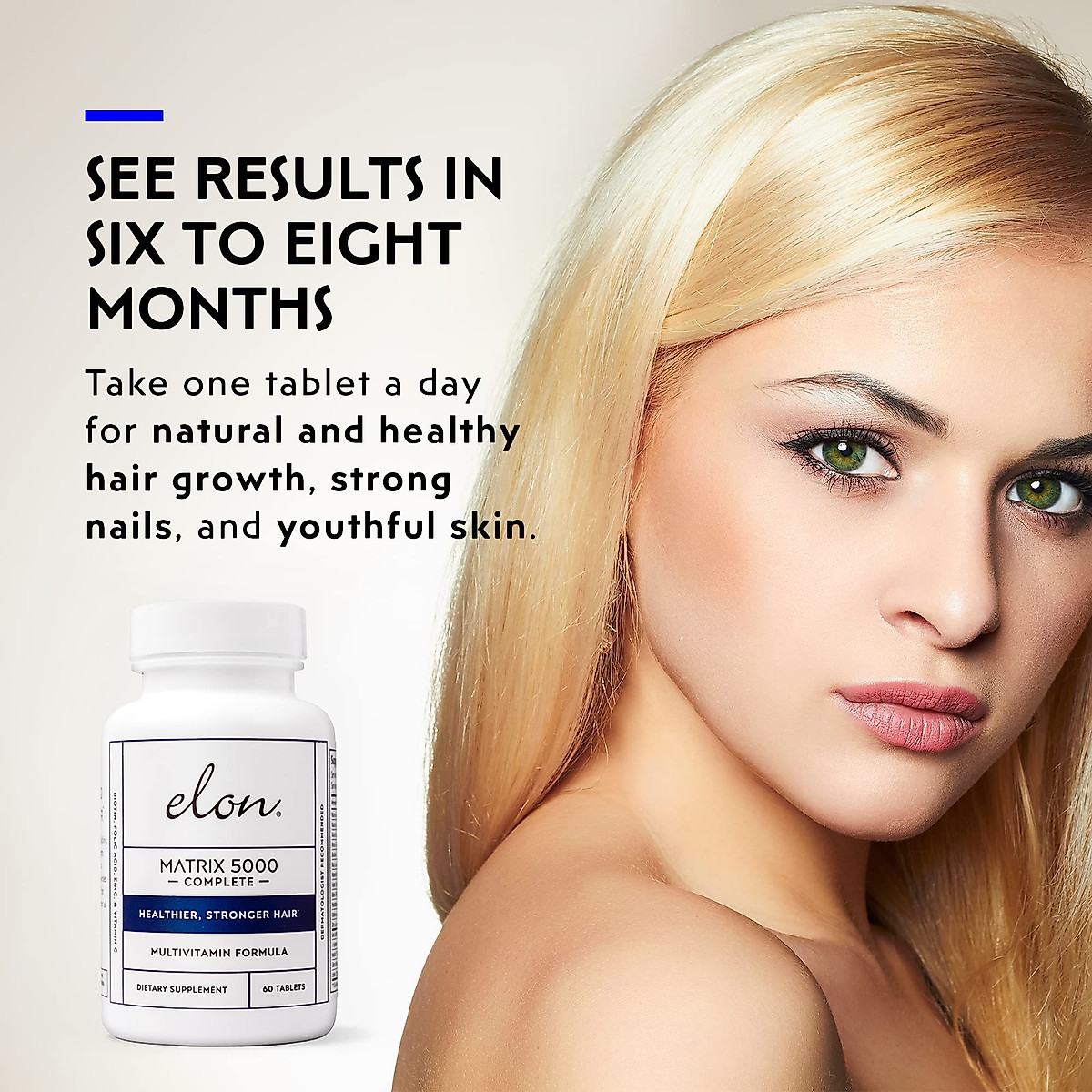 Elon Matrix 5000 Complete Multivitamin — Skin, Hair and Nail Growth Vitamins — Healthy Hair Growth Vitamins for Women & Men — 5000Mcg Biotin Supplement (60 Day Supply)