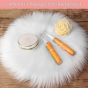 12’’ Small Faux Fur Sheepskin Cushion Soft Plush Area Rug, White Photo Background for Small Product Desktop Photography, Jewelry, Watches, Cosmetics, Ornament, Nail Art, Display and Decor (Round)