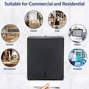 Stardrix Paper Towel Dispenser Wall Mount, Matte Black Stainless Steel Commercial Paper Towel Holder with Lock, Large Capacity 400 C Fold/525 Multifold Towels