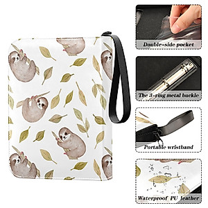 PYBUG Cute Sloth Trading Card Binder with Nylon Strap 4-Pocket Waterproof PU Leather Card Collection Binder for 400 Cards Sturdy Card Holder Folders for Game Cards,Sports Cards