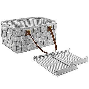 Baby Diaper Caddy Organiser, Woven Felt Large Portable Diaper Bag Organiser Basket for Changing Table, Nursery Storage Bin for Baby Essentials, Car Caddy Travel Organiser, Grey, 40 cm x 20 cm x 28 cm