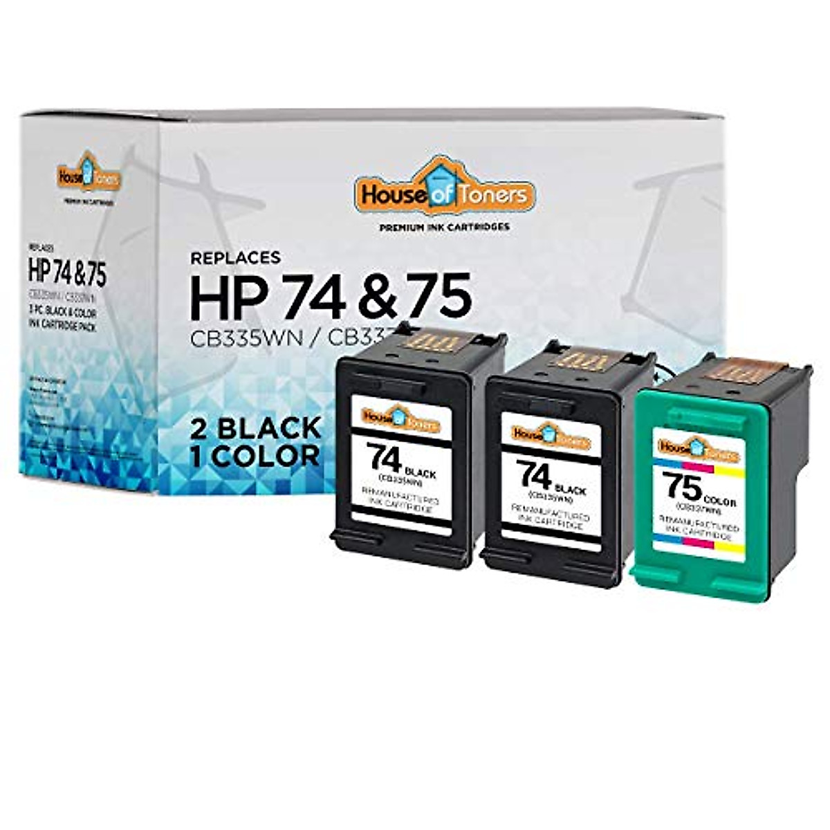 Houseoftoners Remanufactured Ink Cartridge Replacement for HP 74 75 CC659FN CB335WN CB337WN (3 Pack (2-Black/1-Color))