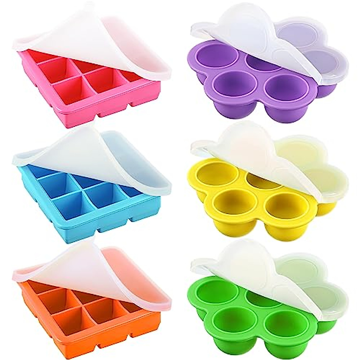 Hoolerry 6 Pcs Silicone Baby Food Storage Containers Baby Food Freezer Tray with Lids Milk Trays for Breastmilk Baby Food Ice Cube Trays for Homemade Baby Food Fruit Purees Vegetable (Large)