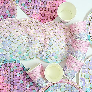 Mermaid Party Supplies Pink Mermaid Birthday Party Decorations Including Plate, Napkin, Cup, Tablecover, Happy Birthday Backdrop, Pink Mermaid Balloon Arch Kit for Girls Baby Shower, Serves 20