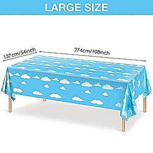 Blue Sky White Clouds Birthday Party Supplies Cartoon Story Tablecloth Party Table Cover Cartoon Table Banner for Baby Kids Shower Birthday Party Decorations, 54 x 108 Inch（1）