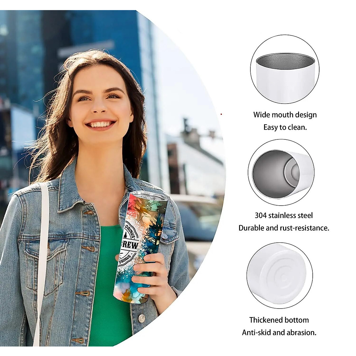 TUMBTU Funny Tumbler for Women Men Camping Crew Friends, Fire, Drinks, Pine Trees 20oz Tumbler With Lid 18/8 Stainless Steel Cup Double Wall (Pack of 1)