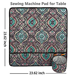 PACMAXI Sewing Machine Pad for Table with Pockets, Sewing Machine Pad Organizer, Pad Organizer for Sewing Machine Accessories, Sewing Machine Mat (Paisley Blue)