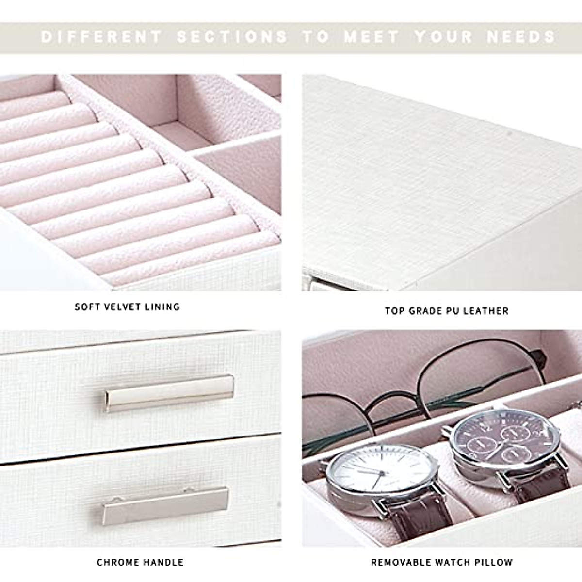 ANWBROAD Jewelry Boxes for Women White Jewelry Organizer Box Roomy for All Jewelry Jewelry Storage Case for Necklace Earring Bracelet Ring Leather Jewelry Storage Box Gifts for Women UJJB007W