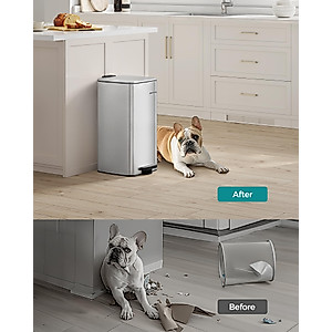 SONGMICS Kitchen Trash Can, 8-Gallon (30 L) Trash Bin, Stainless Steel Garbage Can, with Inner Bucket, Soft Close and Stays Open, Metallic Silver ULTB593E01