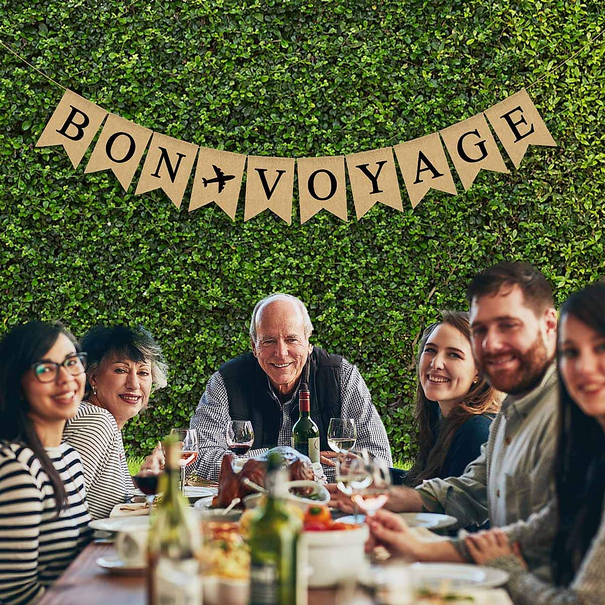 Jute Burlap Bon Voyage Banner with Airplane Retirement, Travel Theme, Cruise Party Decoration