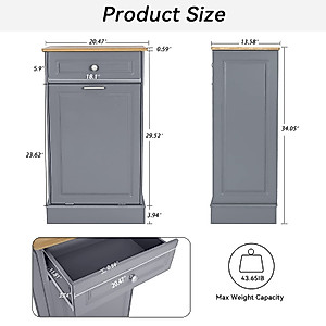Anbuy Tilt Out Trash Cabinet Can Bin Kitchen Wooden Trash Can Free Standing Holder Recycling Cabinet with Hideaway Drawer Wooden Trash Holder (Grey)