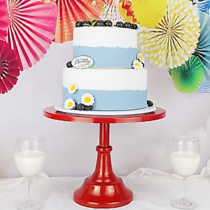 KERYNICE 3 Pcs Red Cake Stands Set Metal Cupcake Pedestal Table Dessert Display Stand with Tall Base Decoration Serving Platter for Baby Shower Wedding Birthday Parties Celebration