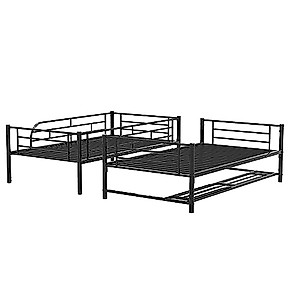 DNYN Twin Over Twin Bunk Bed with Under-Shelf & Ladder for Kids,Adult,Convertible Metal Bedframe,Perfect for Dorm,Bedroom,Guest Room,No Box Spring Needed, Black