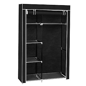 64" Portable Closet Wardrobe, Freestanding Closet Wardrobe with Non-Woven Fabric, Closet Storage Organizer with 6 Shelves and 1 Clothes Hanging Rails, Easy to Assemble (41.3" x 18" x 64", Black)