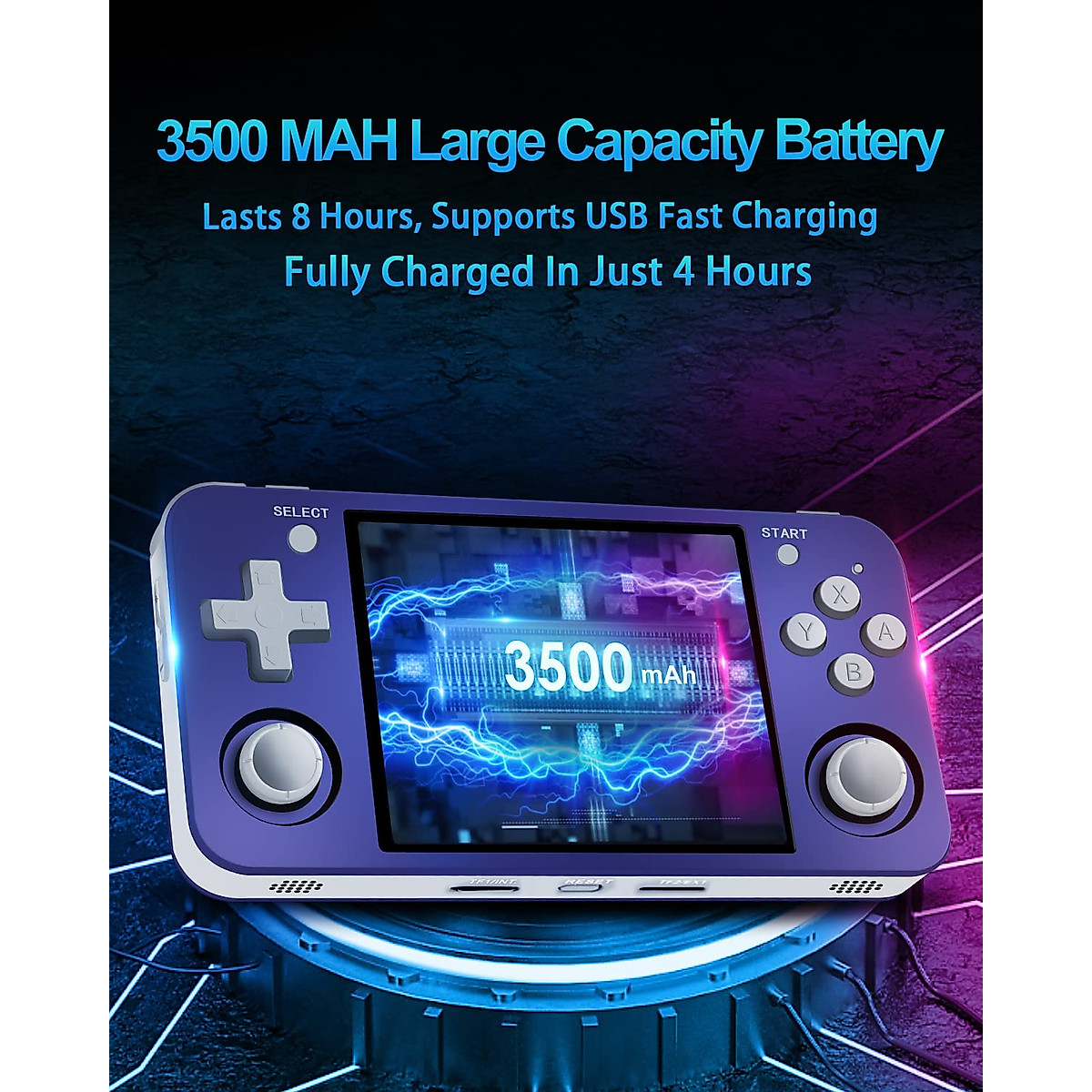 RG351P Handheld Game Console, Retro Game Console Open Linux System 3.5 Inch IPS Screen, Portable Game Console with 64G TF Card and 2500+ Video Game Classic Games 3500mAh Battery (Purple)