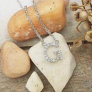 Dazzlingrock Collection 0.12 Cttw Round White Diamond Uppercase Initial 'G' Pendant Necklace with 18 inch Silver Chain for Women in 14K Solid White Gold