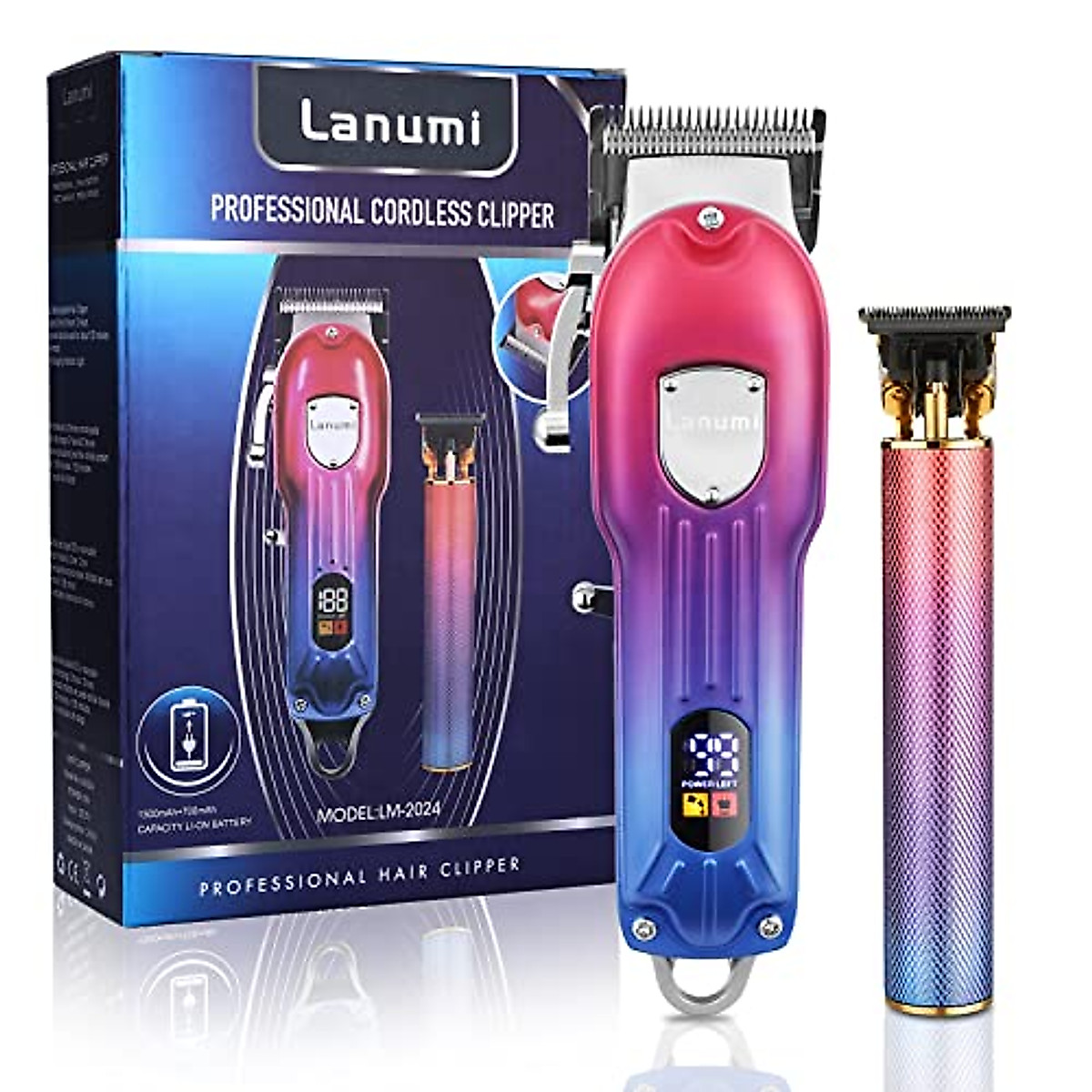 Lanumi Men Hair Clippers & Trimmers Set Cordless Barber Clipper for Hair Cutting Kit with Colored Guide Combs Professional Beard Trimmer Barbers USB Rechargeable