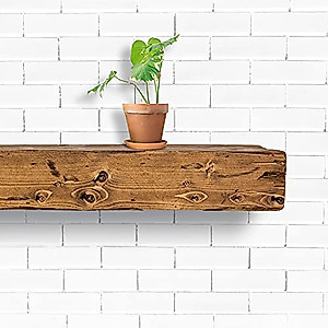 URBANDI Fireplace Mantel, Distressed, Rustic,1 tier Floating Shelf, Modern, Real Wood. (60Lx6Hx8D, Brown)