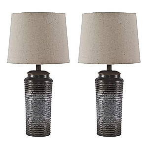Signature Design by Ashley Norbert Casual 24.75" Table Lamp with Galvanized Metal Base & Ombre Effect, 2 Count, Dark Gray