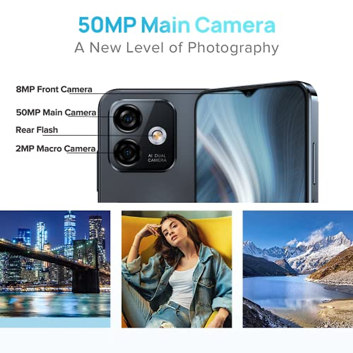 Ulefone Note 16 Pro Unlocked Phones NFC, 8-core 16+128GB Factory Phone, Android 13 OS Cell Phone, 50MP Rear Camera, 8MP Front Camera, 6.52” Display, 4400mAh, OTG T-Mobile 4G Smartphones | Black