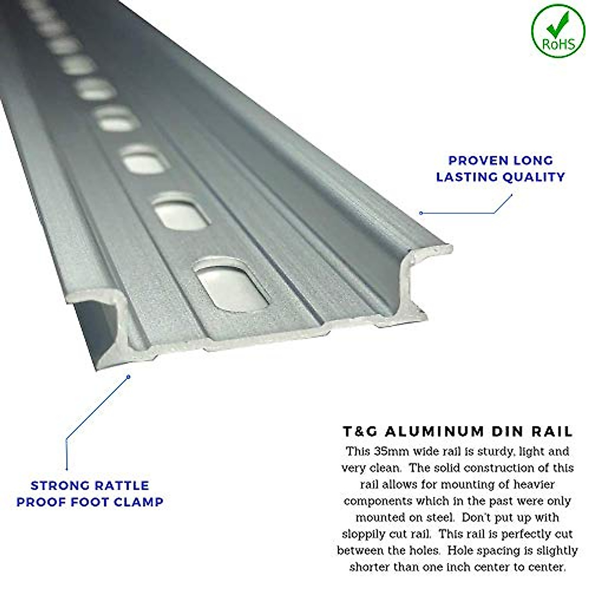 ICI T&G 2 Pieces DIN Rail Slotted Aluminum RoHS 12" Inches Long 35mm Wide 7.5mm High