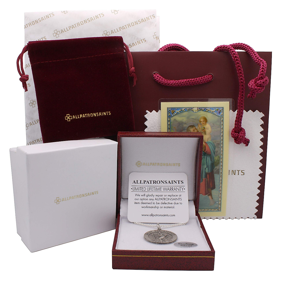 All Patron Saints Round St. Christopher Necklace Medal Solid 925 Sterling Silver With Jewelry Gift Box - Personalized Engraving (Size 25 MM (Adult Male)