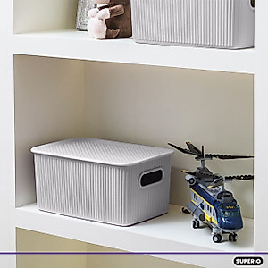 Superio Ribbed Collection - Decorative Plastic Open Home Storage Bins Organizer Baskets, Medium White Smoke (6 Pack) Container Boxes for Organizing Closet Shelves Drawer Shelf 5 Liter