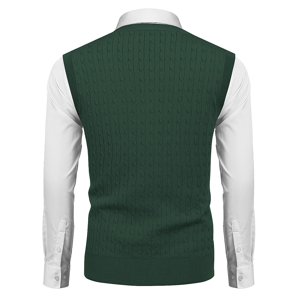 COOFANDY Men's Sleeveless Sweater Vest V-Neck Casual Cable Knit Button Down Cardigan Vest Green