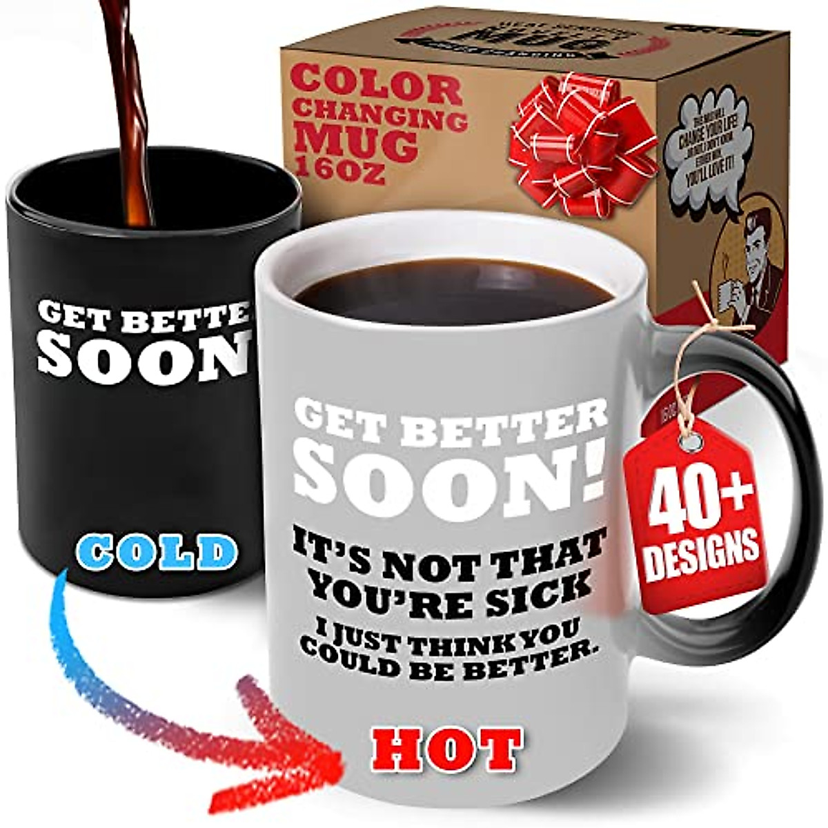 GR8AM Text Revealing Tea Cup 16oz - Get Better Soon - Funny Coffee Mug for Men & Cute Coffee Cups for Women. Best Big Coffee Cups for Stocking Stuffers or Cute Gifts for Women
