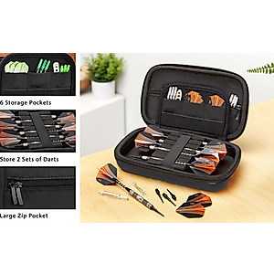Casemaster Sentinel 6 Dart Case, Holds Extra Accessories, Tips, Shafts and Flights, Compatible with Steel Tip and Soft Tip Darts, Impact & Water Resistant Tactech Shell, Black Zipper
