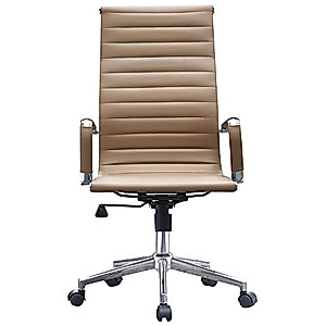 2xhome Modern Office Desk Chairs High Back Ribbed PU Leather Conference Task Armchairs with Swivel Tilt & Adjustable Height, Tan