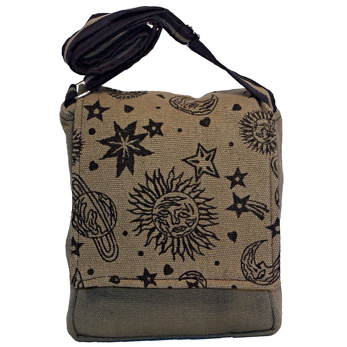 Sun, Moon Planets and Stars Celestial Hippie Crossbody Shoulder Bag (Green)