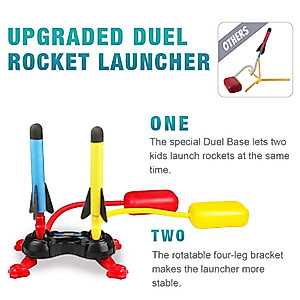 Betheaces Duel Rocket Launcher Toy for Kids - Shoot Up to 100 Feet - 6 Foam Rockets & Sturdy Launcher Stand - Fun Outdoor Toy for Kids Year Round Play - Gift Toys for Boys & Girls Age 3+ Years Old