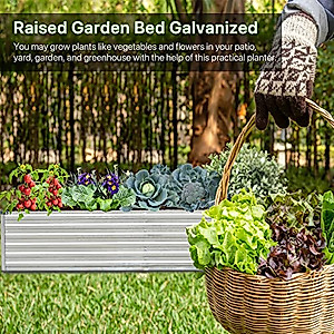 Raised Garden Bed 8x4x1.5ft Galvanized Raised Garden Beds Outdoor for Vegetables Gardening Flowers 18inch Tall Deep Root Raised Bed Planter Box - Metal Raised Garden Bed Kit with Gloves - Galvanized