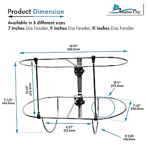 MARINE CITY Stainless-Steel Double Strong and Durable Fender Rack Gloss Finish Easy Use Holder with Stanchion Clamps 11 Inches Diameter Fender for Marines – Boats – Ships – Kayaks (Pack of 1)