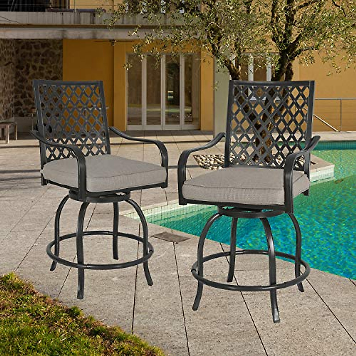 Iwicker 2 Piece Outdoor Swivel Bistro Bar Stool with 100% Polyester Cushion