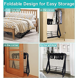 Whoonba Folding Luggage Rack with 2-tiers Storage Shelf, Foldable Steel Frame Luggage Organizers for Suitcase, Metal Luggage Holder for Guest room, Bedroom, Hotel, Closet, Black, 1pack