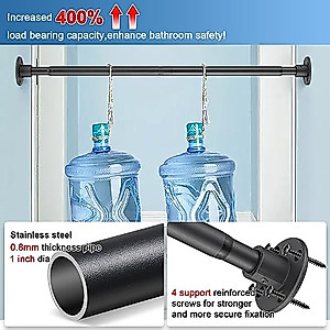 Matte Black Shower Curtain Rod - 28 to 48" Adjustable Non Slip Shower Rod Wall Mounted for Bathroom,Closet,Kitchen - Rustic Industrial Curtain Rod