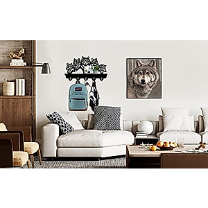 KingLive Wolf Coat Rack Wall Mount, Animal Wall Shelf with Heavy Duty Hooks, Coat Hooks, Valentines Day Decor for Hallway Kitchen Office Entryway, Wolf Wall Hook Valentines Day Gifts for Him（5 Hooks）