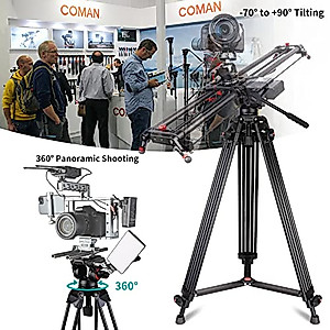 Video Tripod, COMAN KX3636 74 inch Professional Heavy Duty Aluminum Tripod with Quick Release Plate and 360 Degree Fluid Head for DSLR, Camcorder, Cameras Max Load:17.6lbs/8Kg