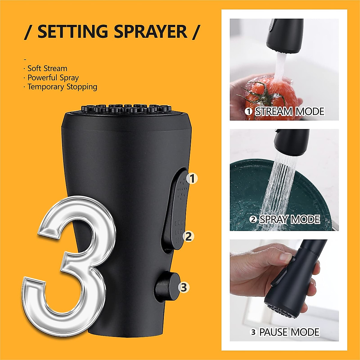 Hiqufet Black Kitchen Faucet with Pull Down Sprayer, Kitchen Sink Faucet with Pull Out Sprayer Fingerprint Resistant Single Hole Single Handle Stainless Steel Rv Kitchen Faucets Matte Black