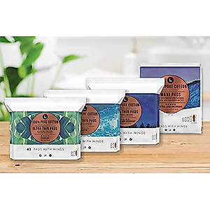 L. Chlorine Free Maxi Pads Extra Long Overnight Absorbency with Wings, Organic Cotton, Free of Chlorine Bleaching, Pesticides, Fragrances, or Dyes, 20 Count