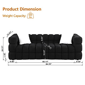 Tmsan Cloud Couch, 84" Modern Sectional Couches for Living Room Set, 3 Seater Sofa with 2 Accent Pillows, Comfy Boucle Fabric, Black