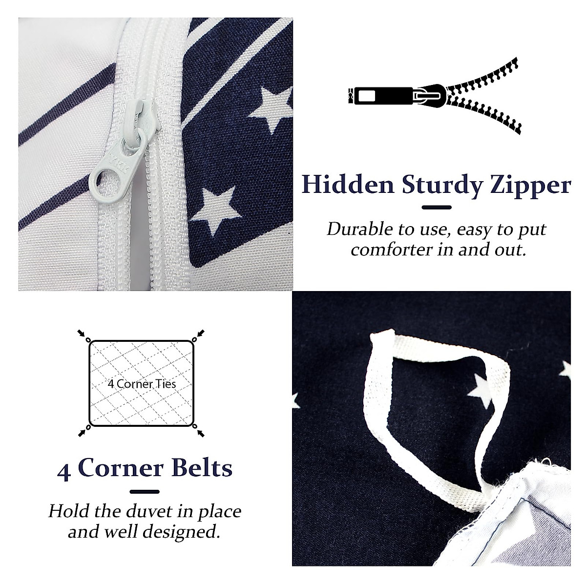 Duvet Cover Queen Bedding Set - Star Quilt Cover with Zipper Closure, Soft Breathable, Blue, ZHH