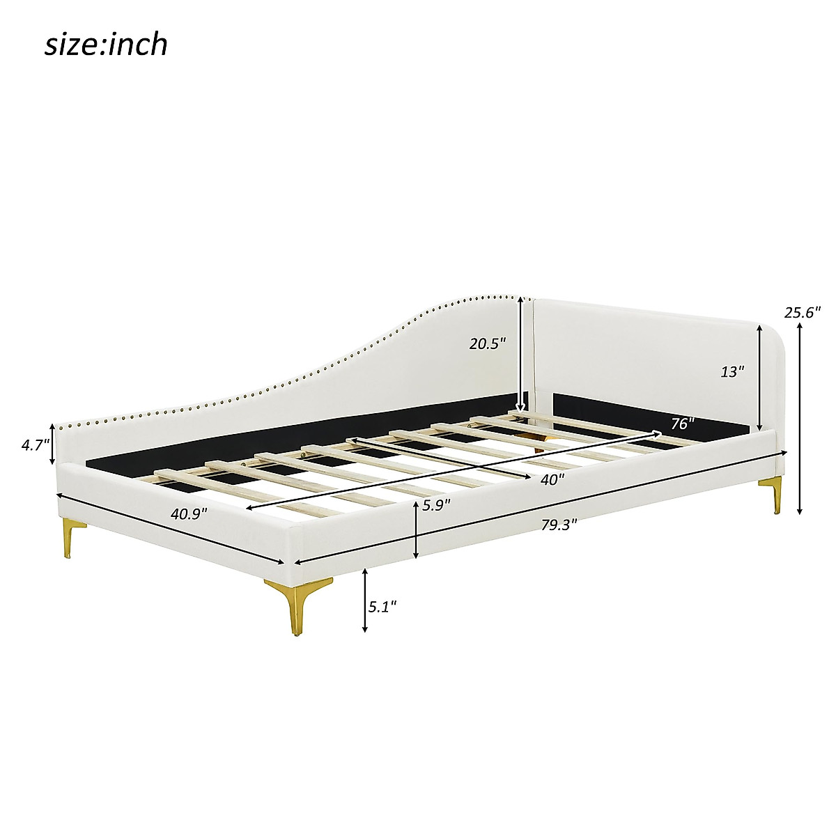 Upholstered Twin Size Daybed with Headboard and Armrest, Wooden Daybed with Sturdy Support Legs for Bedroom, Living Room, Easy Assembly (Beige, Twin)