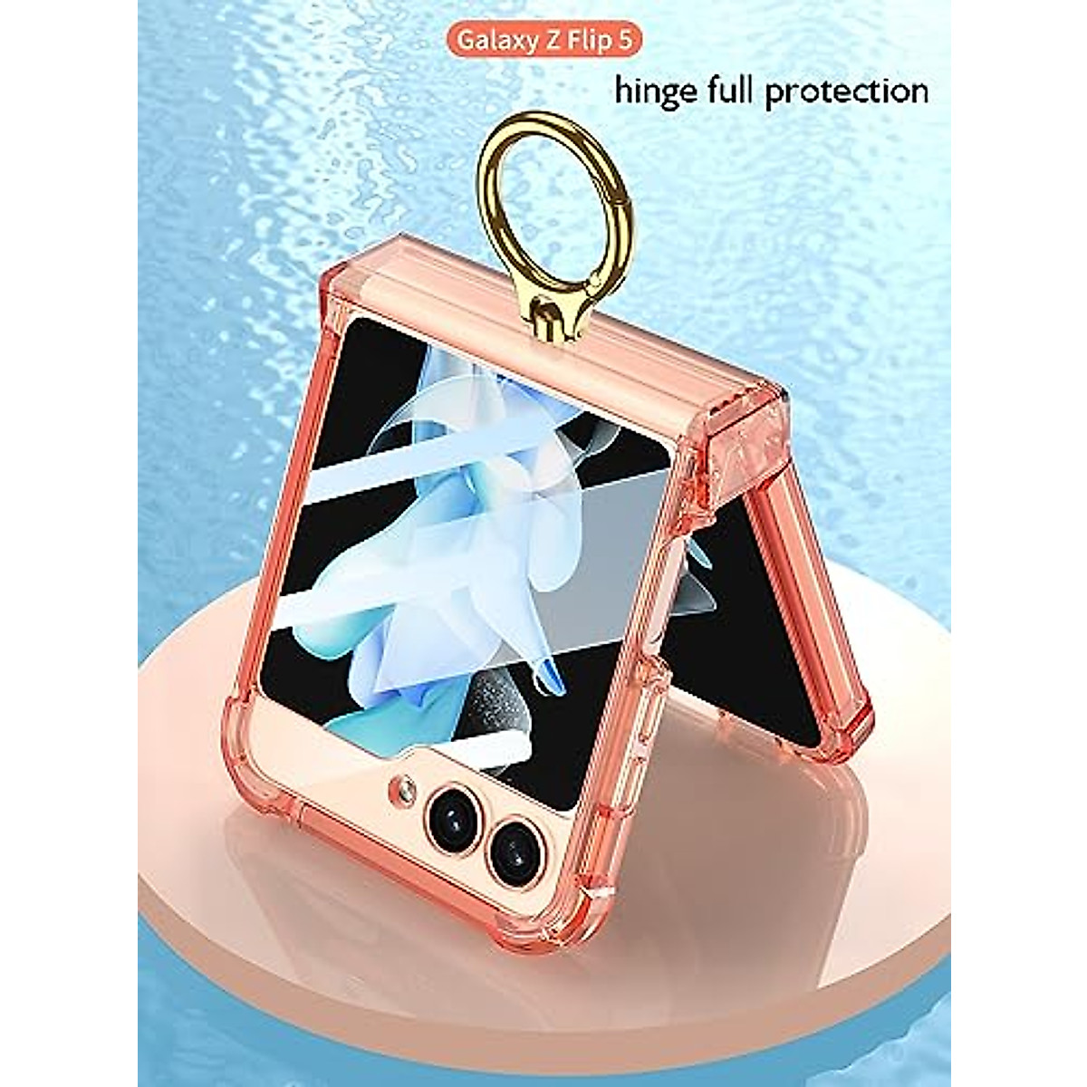 GO-VOLMON Clear Case for Galaxy Z Flip 5 with Magnet and Ring, Transparent Kickstand Case for Samsung Galaxy Z Flip 5 for Man and Woman, Shockproof Phone Case with Hinge Protector for Z Flip 5